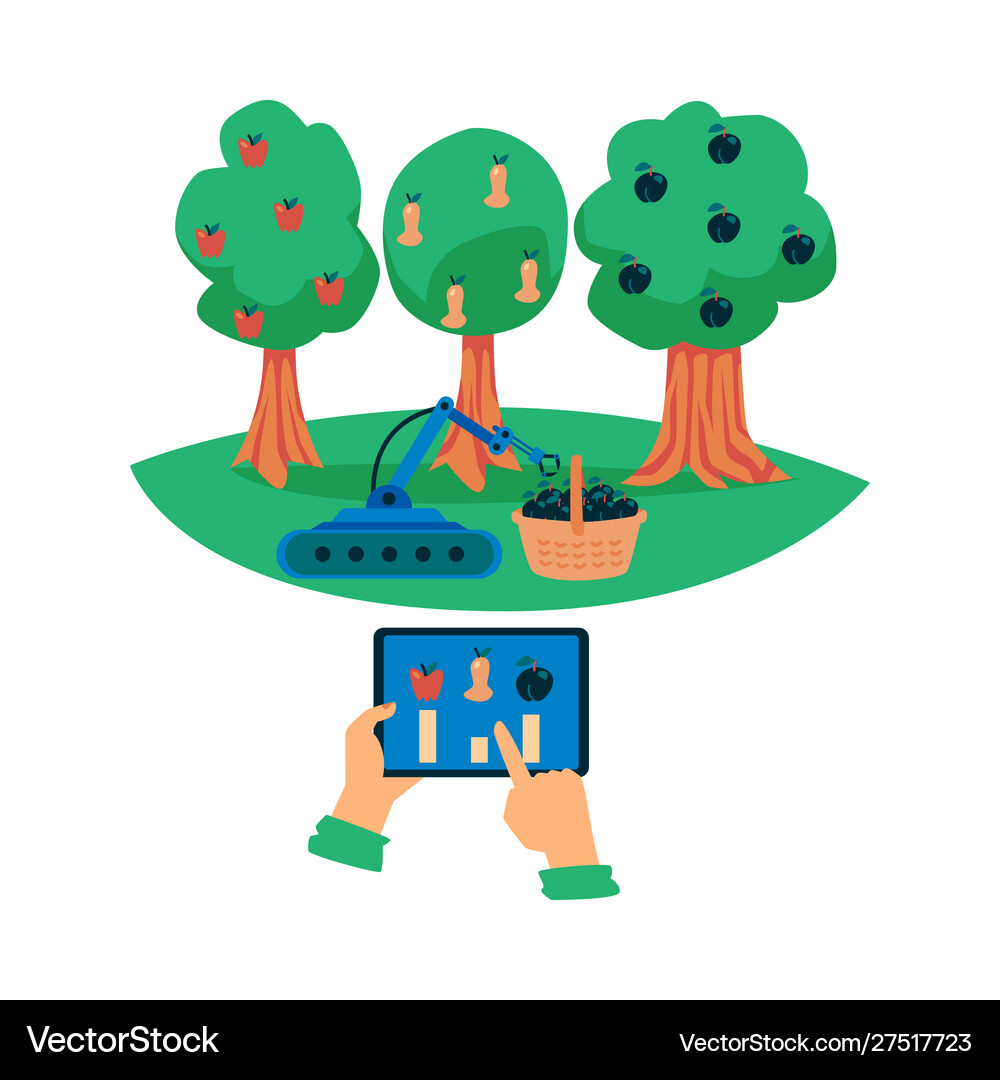 Automated harvest robot gathering fruit from trees