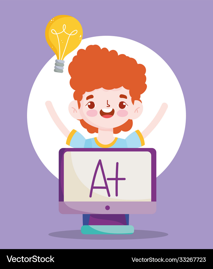 Back to school student boy pc monitor elementary Vector Image