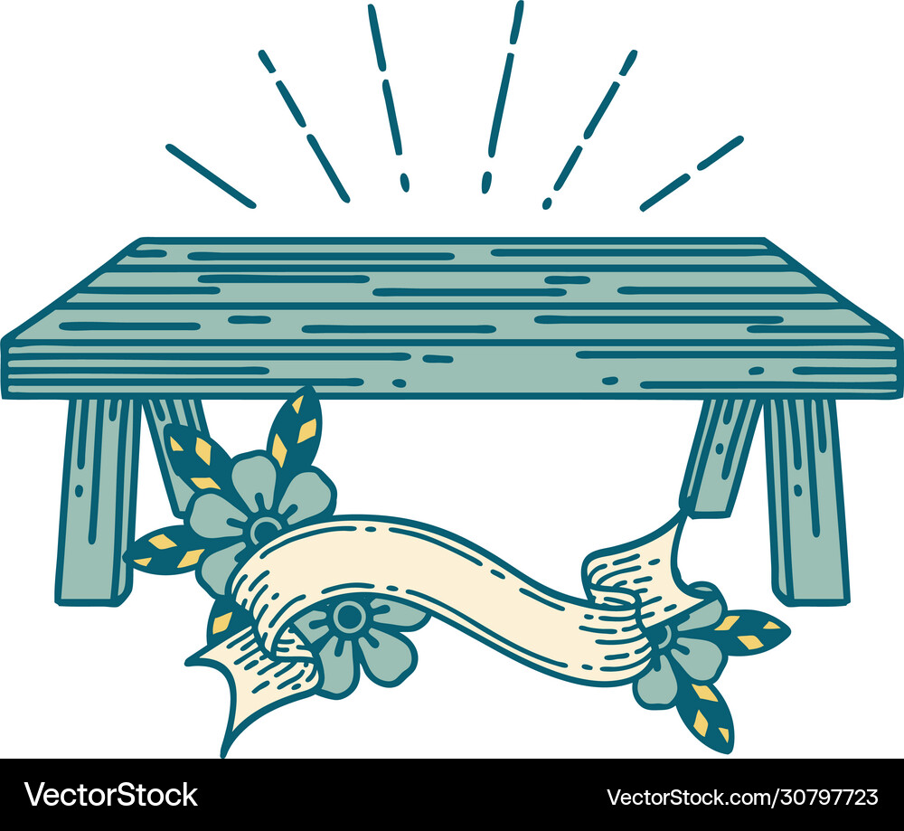 Banner with tattoo style wood table Royalty Free Vector
