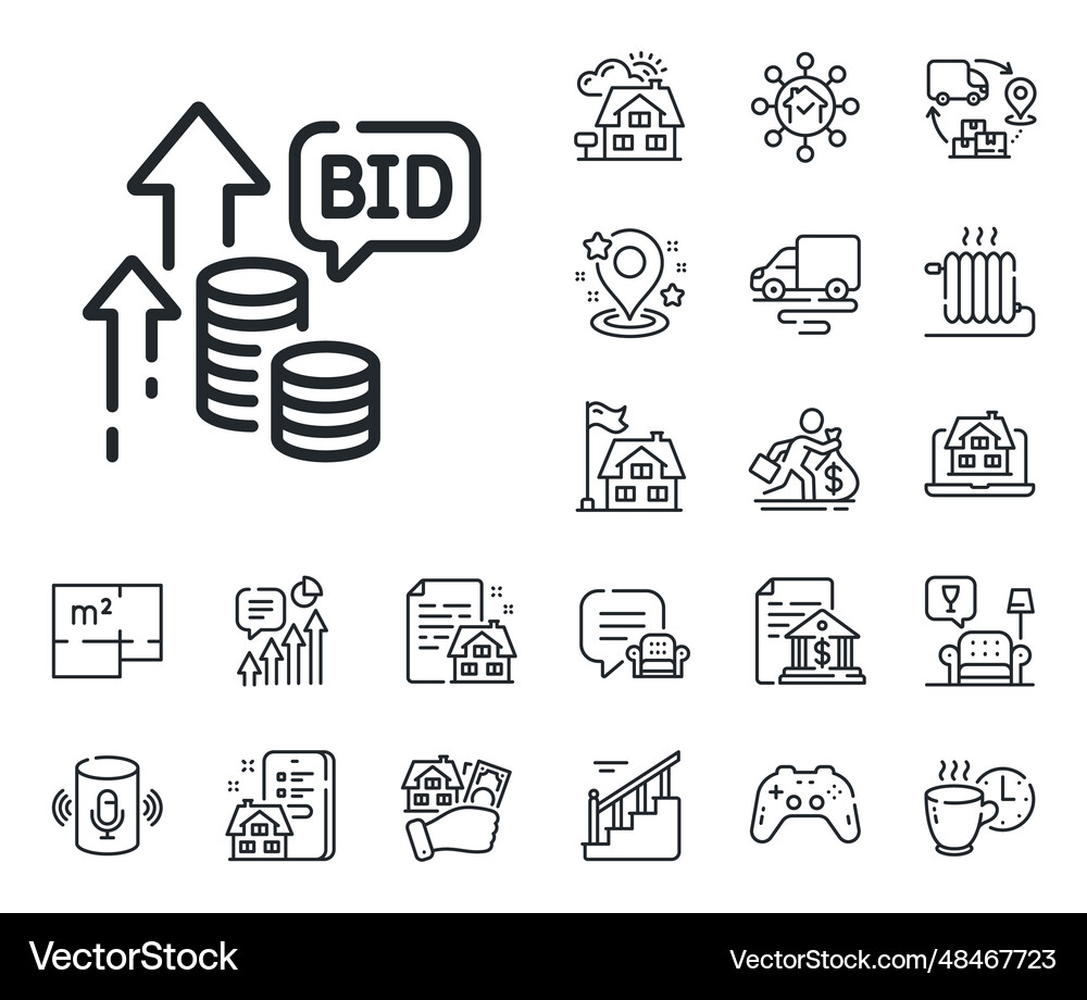 Bid offer line icon auction sign floor plan Vector Image
