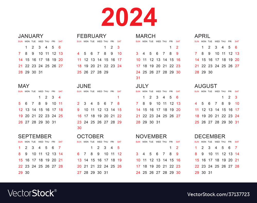 Calendar 2024 Template Simple Royalty Free Vector Image