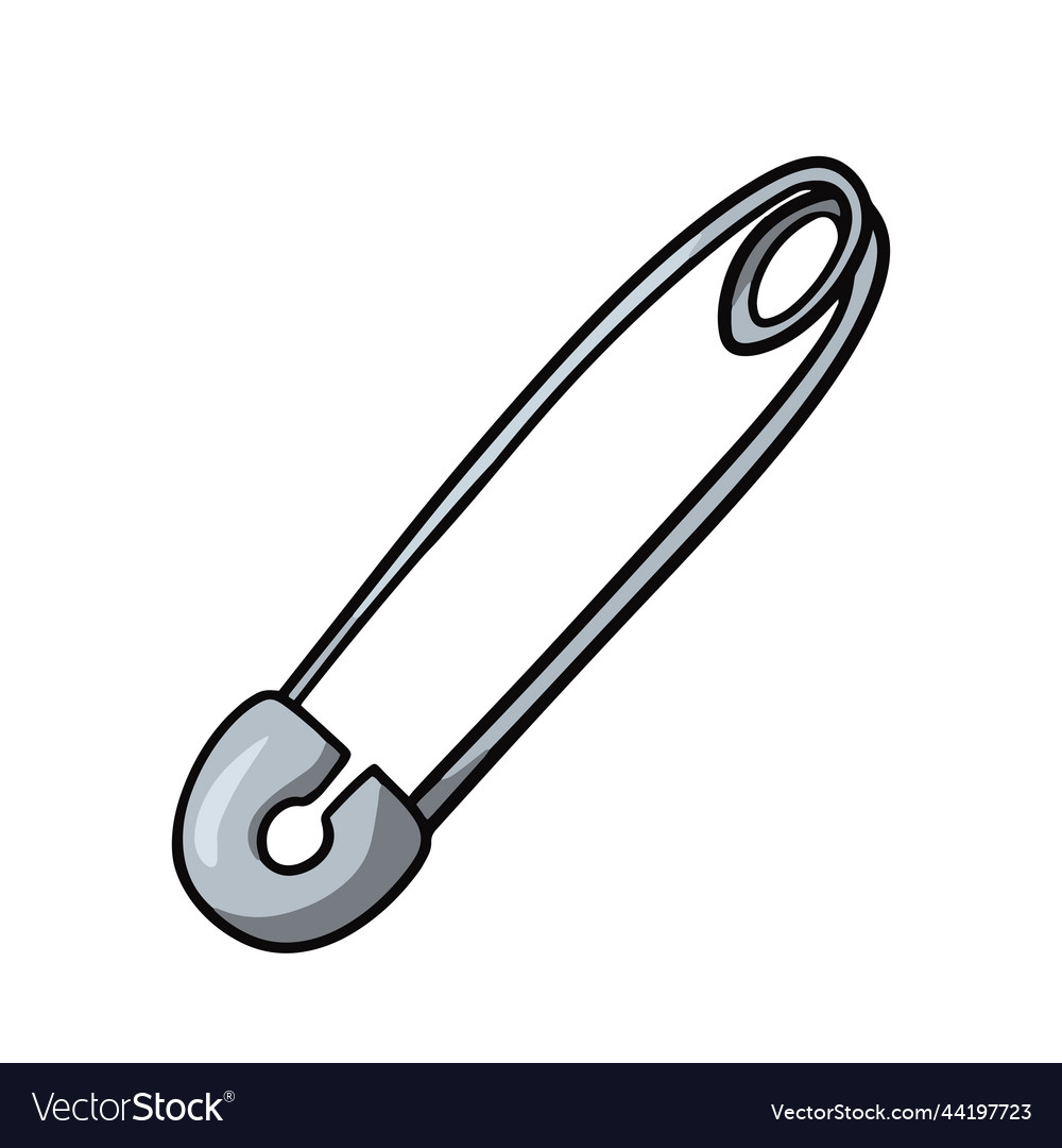 Closed silver safety pin in cartoon Royalty Free Vector