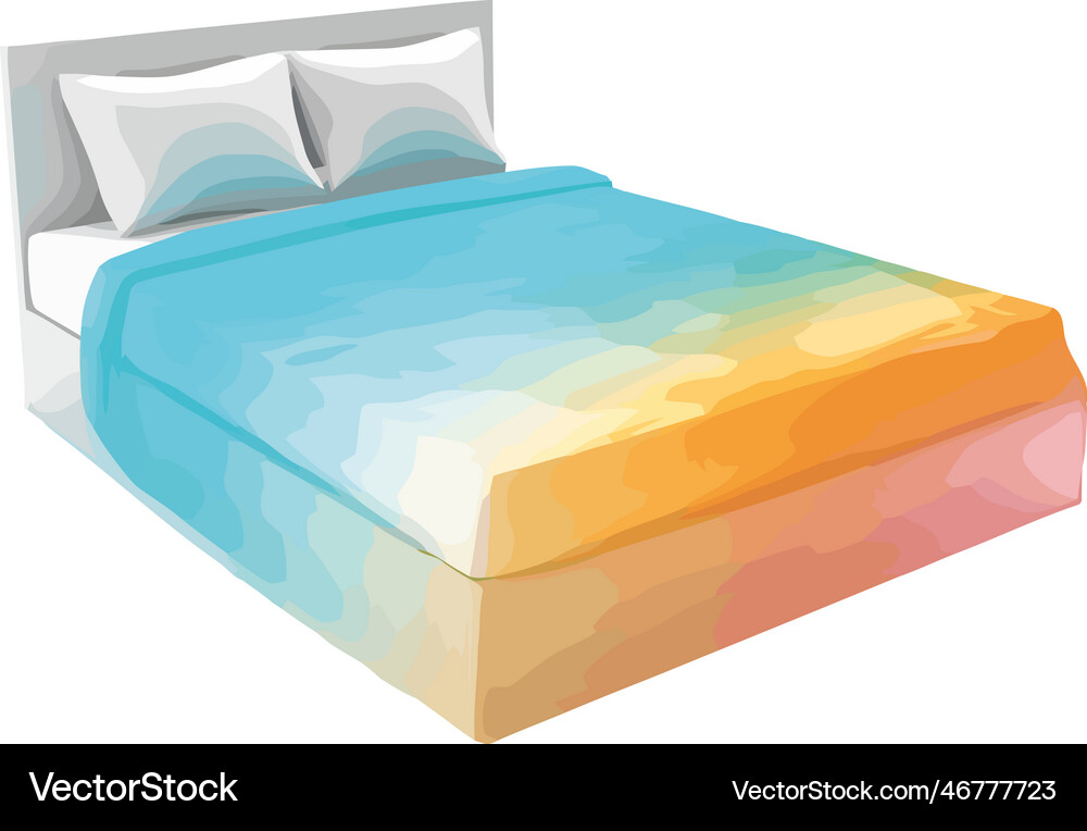 Comfortable bed with blue duvet for relaxation Vector Image