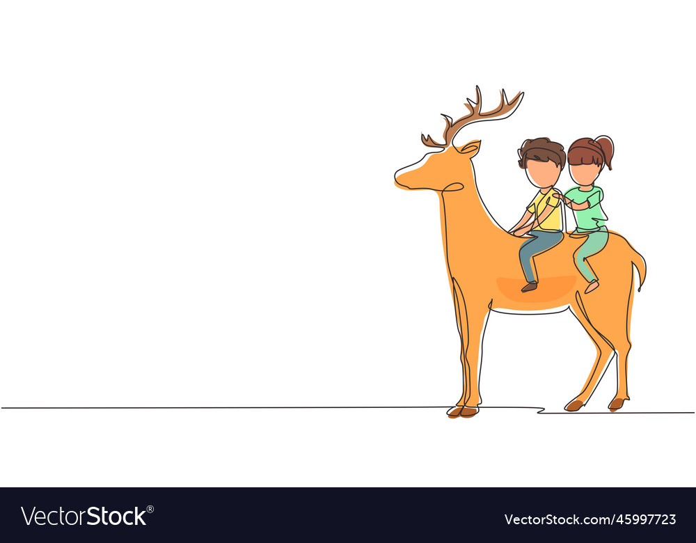 Continuous one line drawing happy boy and girl Vector Image