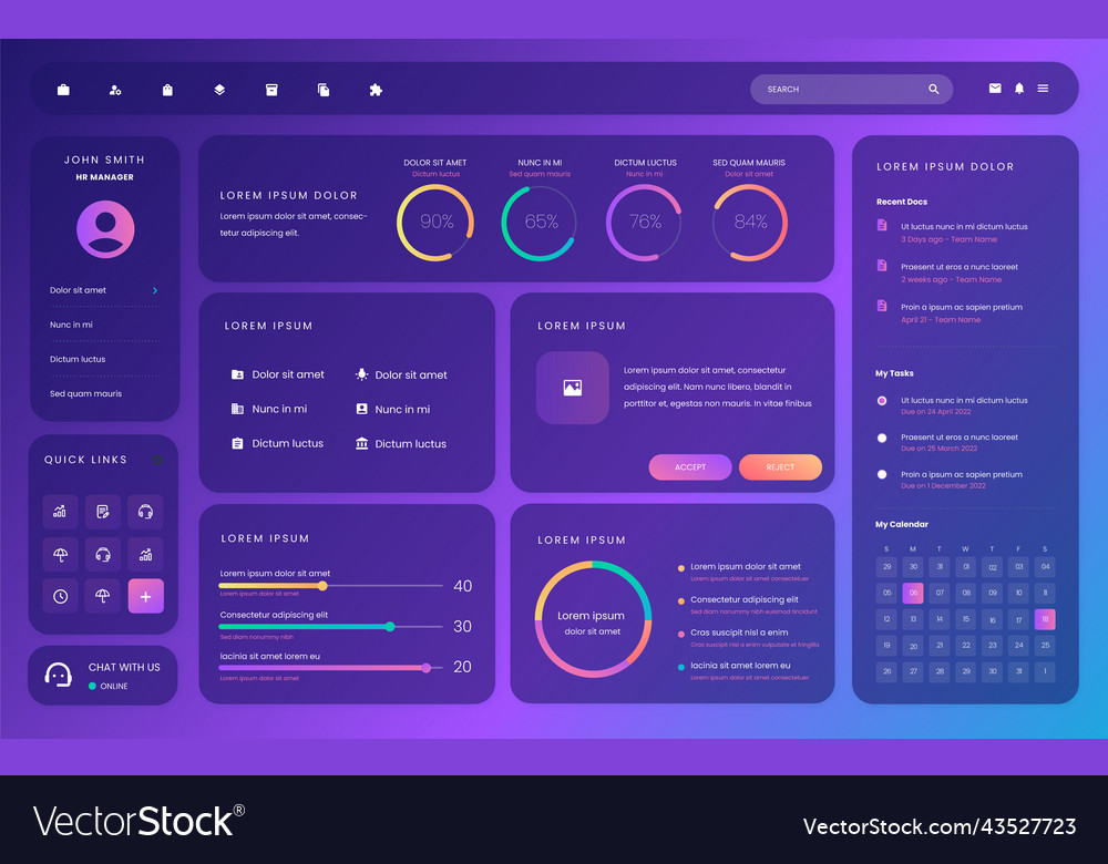 Dashboard admin panel design Royalty Free Vector Image