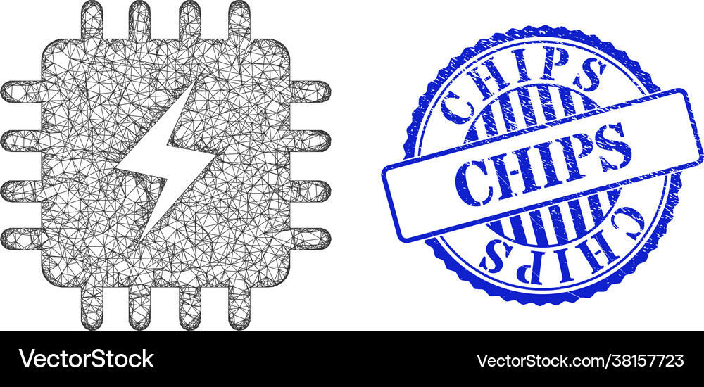 Grunge chips seal and hatched power chip mesh Vector Image