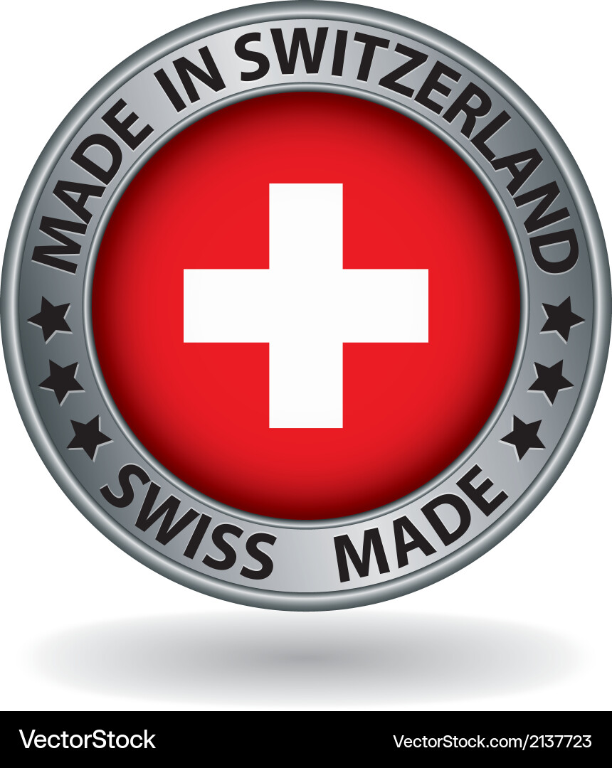 Made in switzerland silver label with flag Vector Image