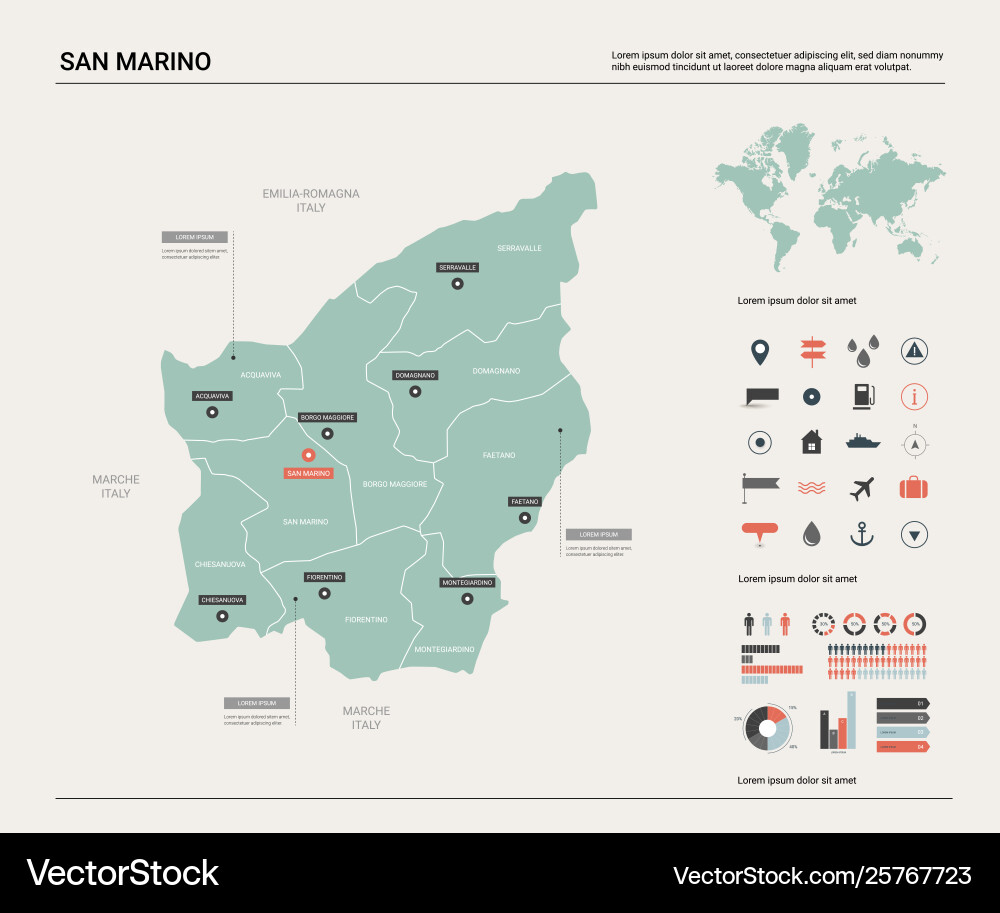 Map san marino country with division Royalty Free Vector