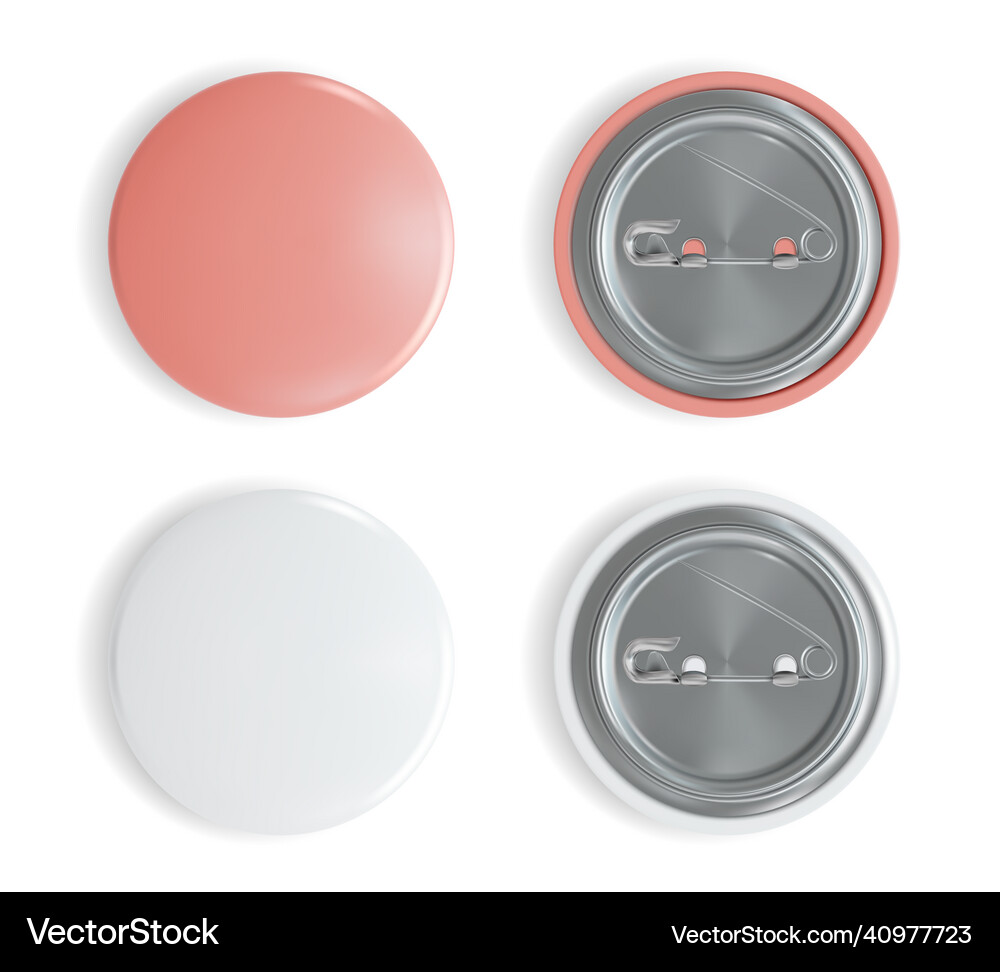Realistic detailed 3d different blank badges pin Vector Image
