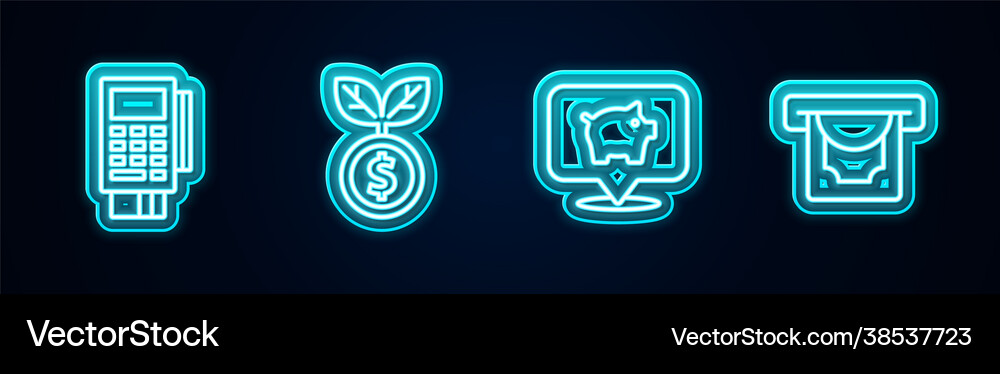 Set line pos terminal with credit card dollar Vector Image