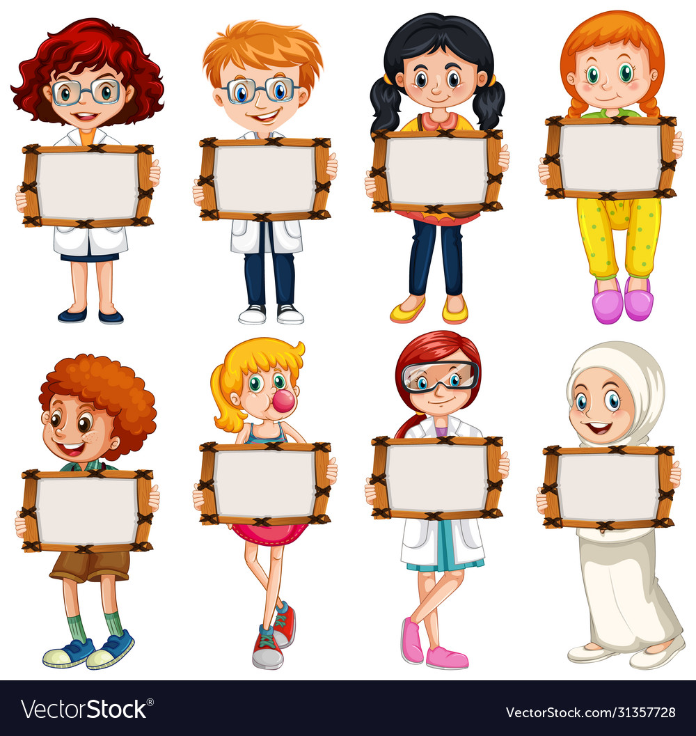 Blank sign template with many children on white Vector Image