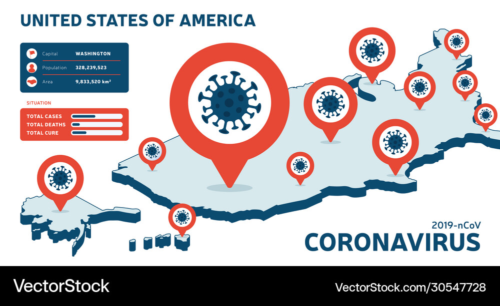 Covid-19 usa isometric map confirmed cases cure Vector Image