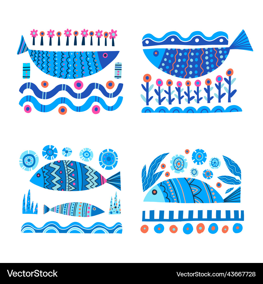 Cute fish card around motif Royalty Free Vector Image