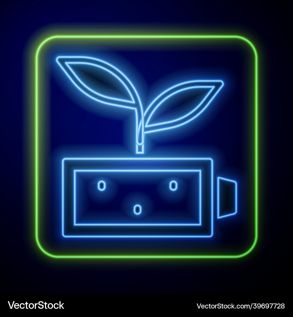 Glowing neon eco nature leaf and battery icon Vector Image