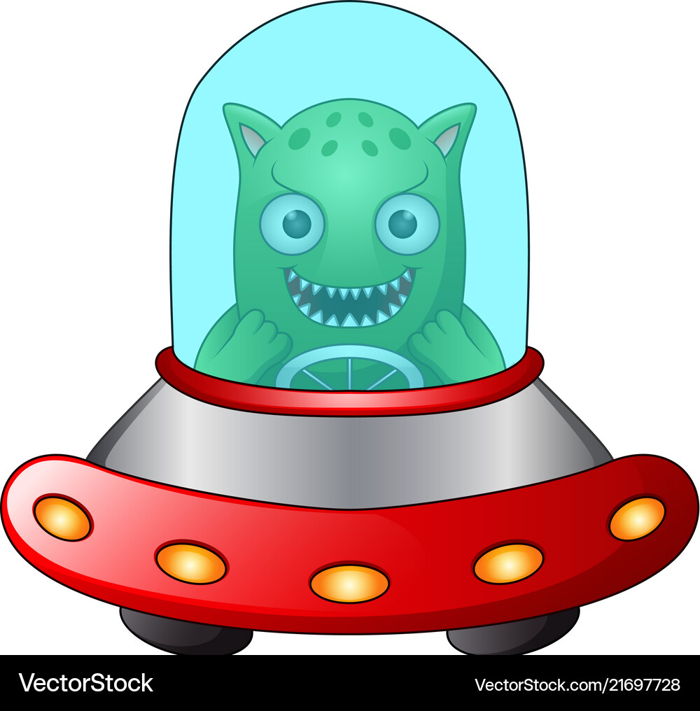 Red ufo with green alien on white background Vector Image