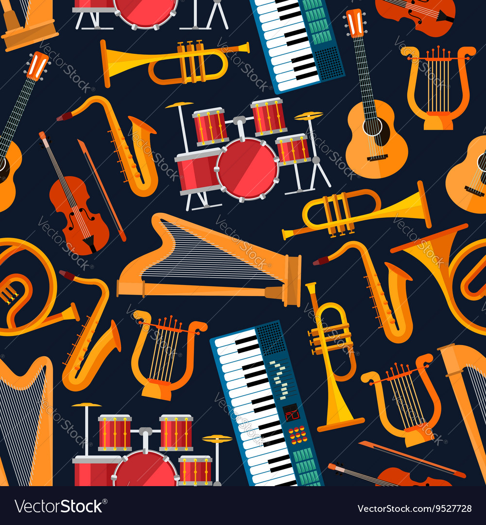Seamless flat musical instruments pattern Vector Image