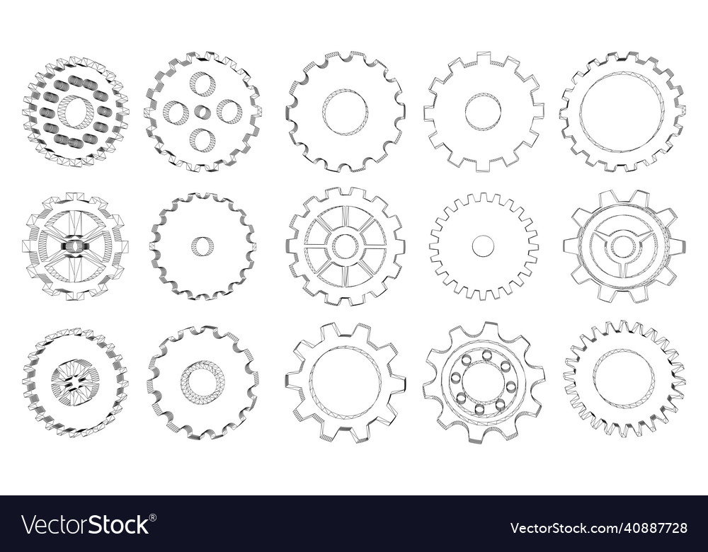 Set of monochrome gears Royalty Free Vector Image