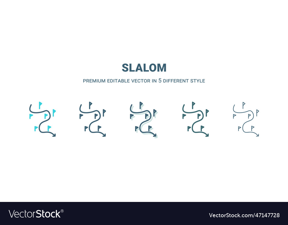 Slalom icon in 5 different style outline filled Vector Image