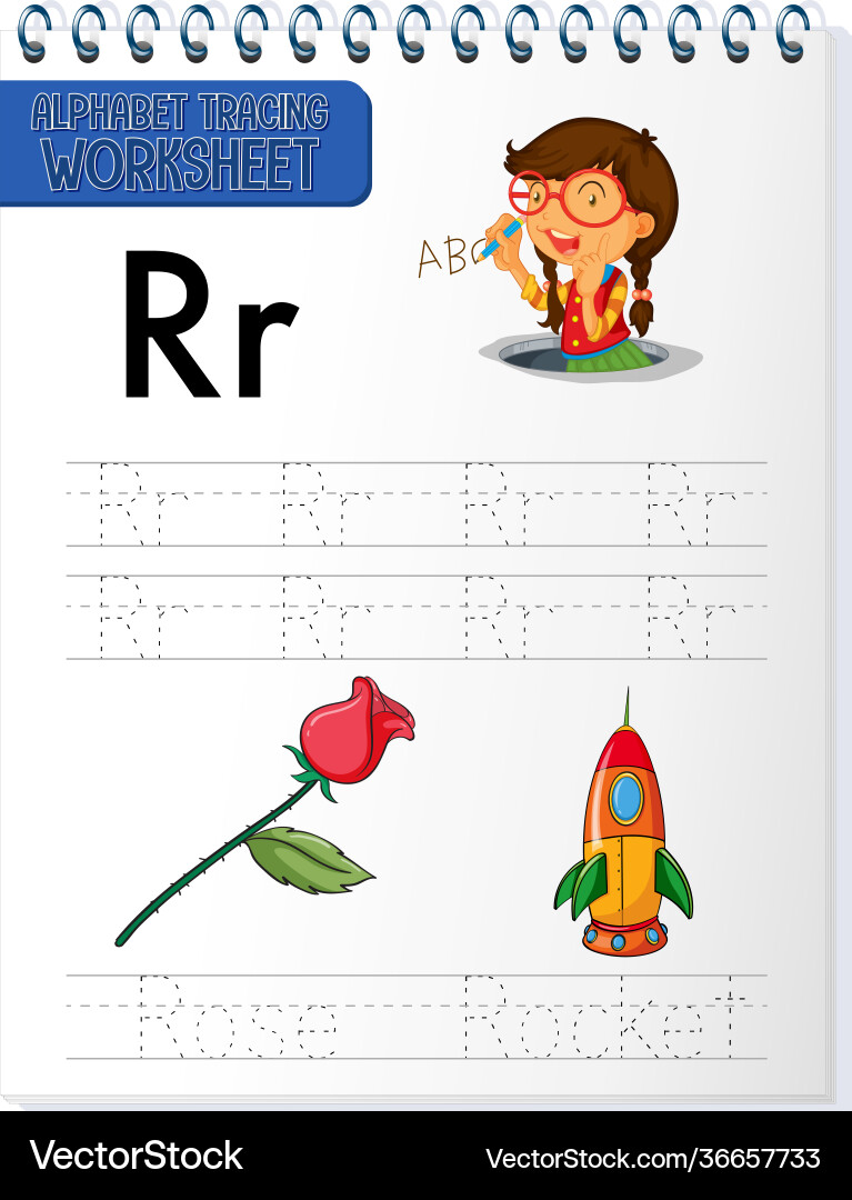 Alphabet tracing worksheet with letter r Vector Image