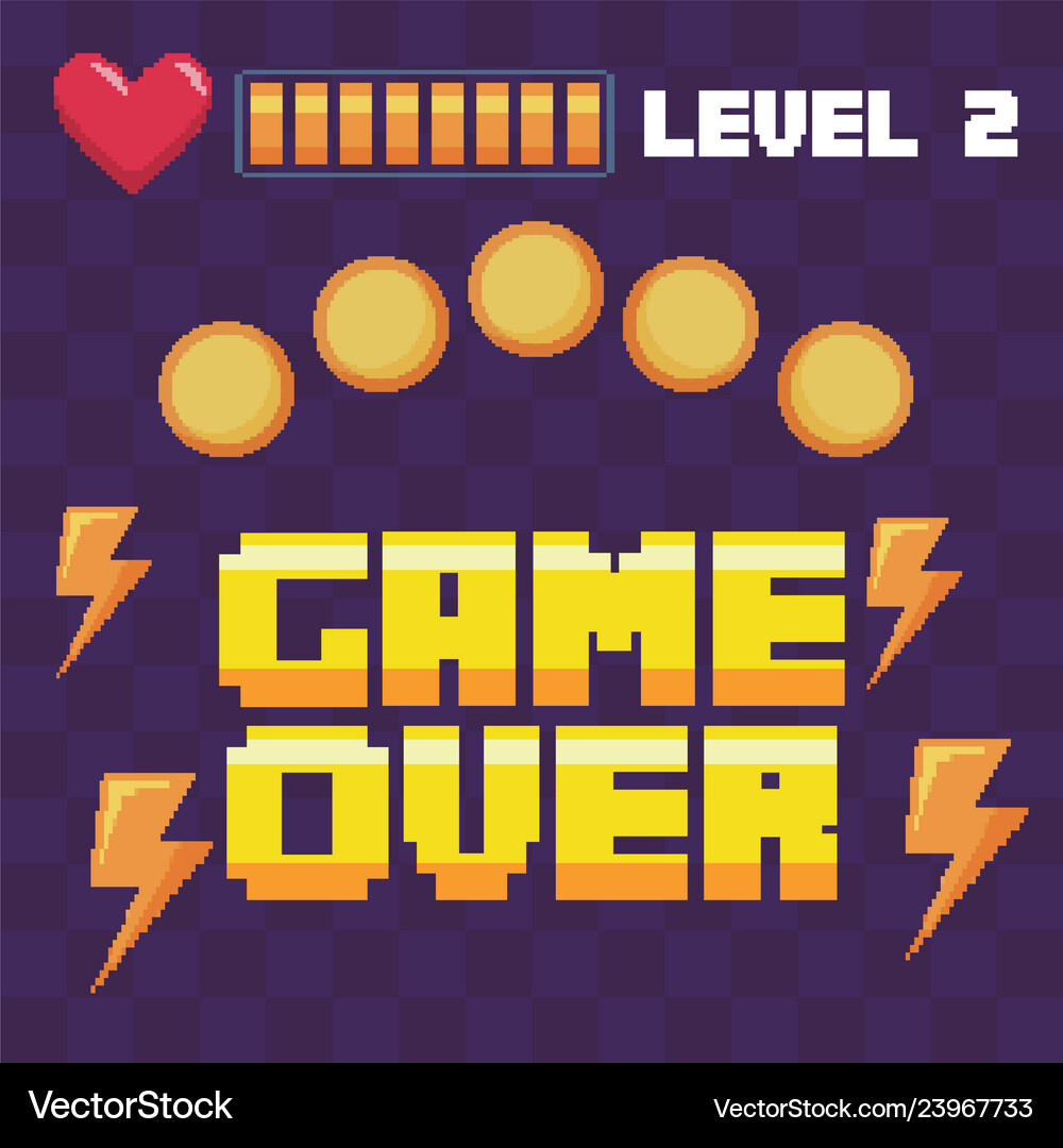 Classic video game coins and hearts Royalty Free Vector