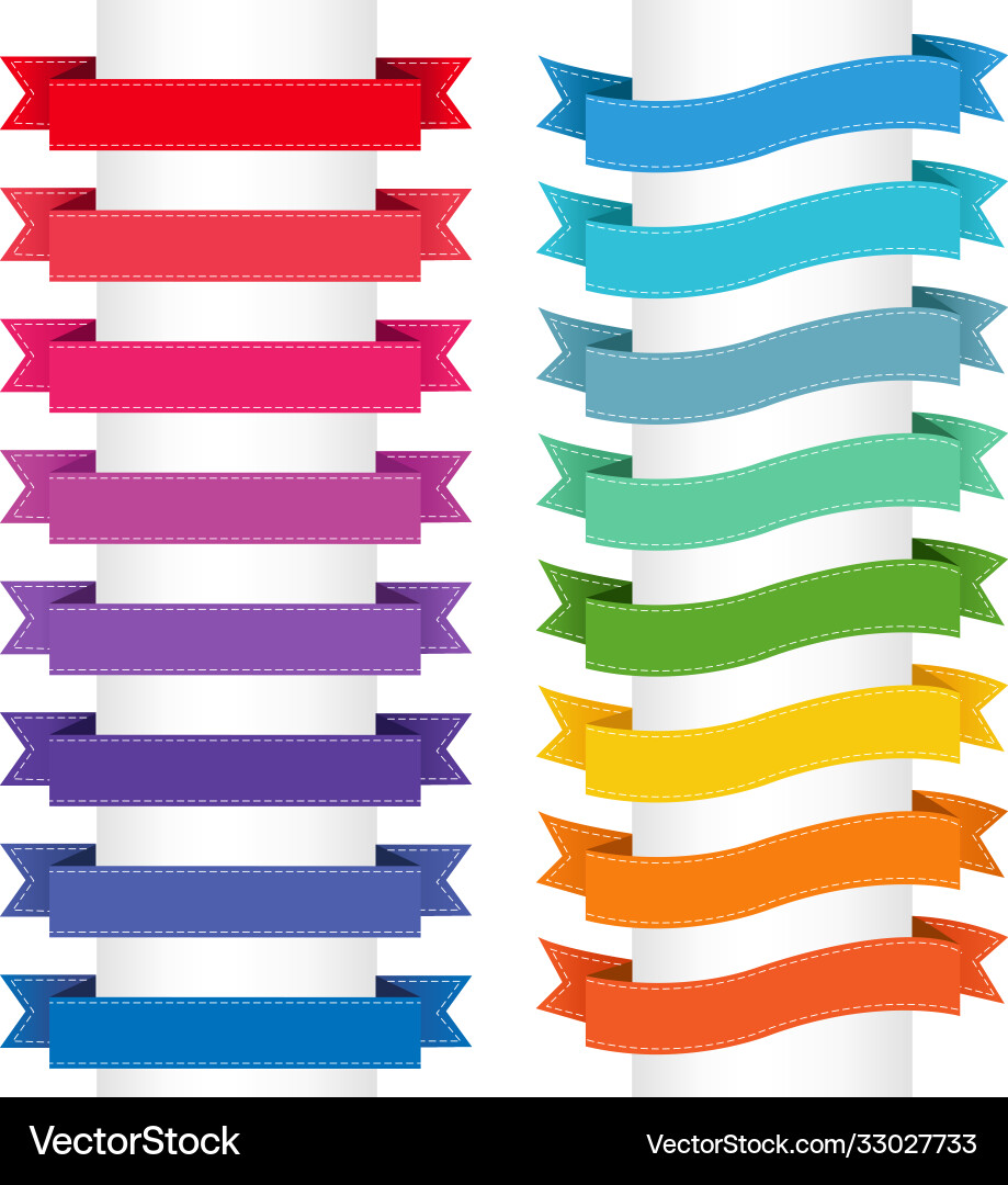 Colorful big ribbons set isolated white background