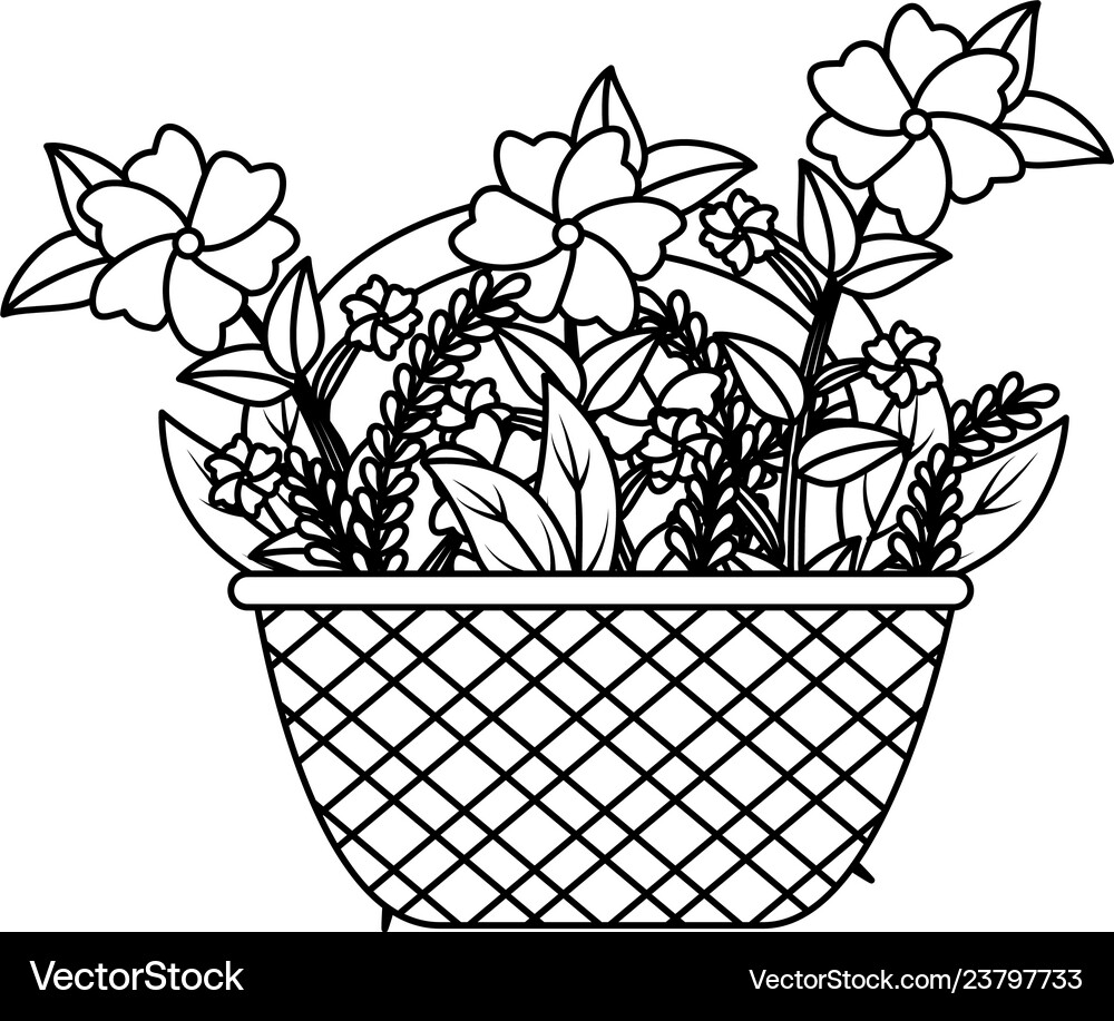 Cute basket straw with floral decoration Vector Image