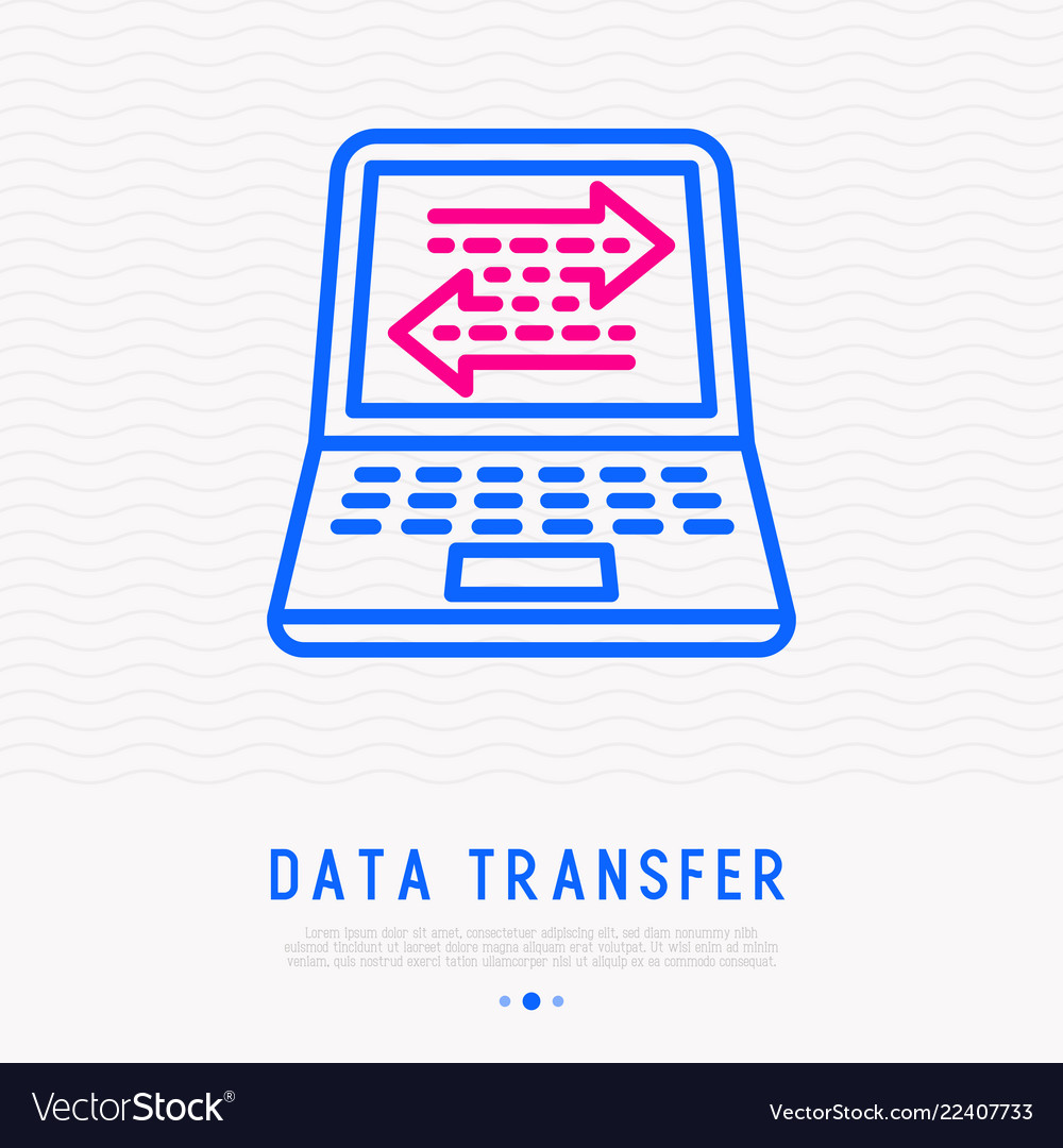 Data transfer on laptop display thin line icon Vector Image