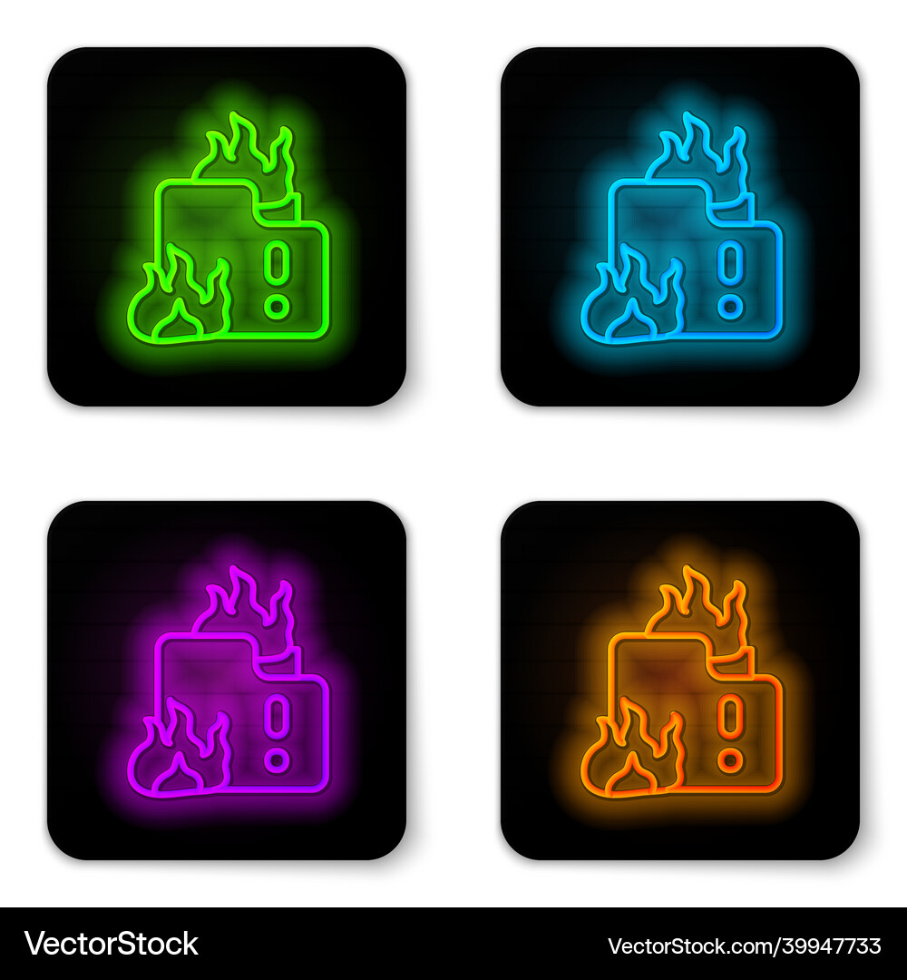 Glowing neon line fire in burning house icon Vector Image