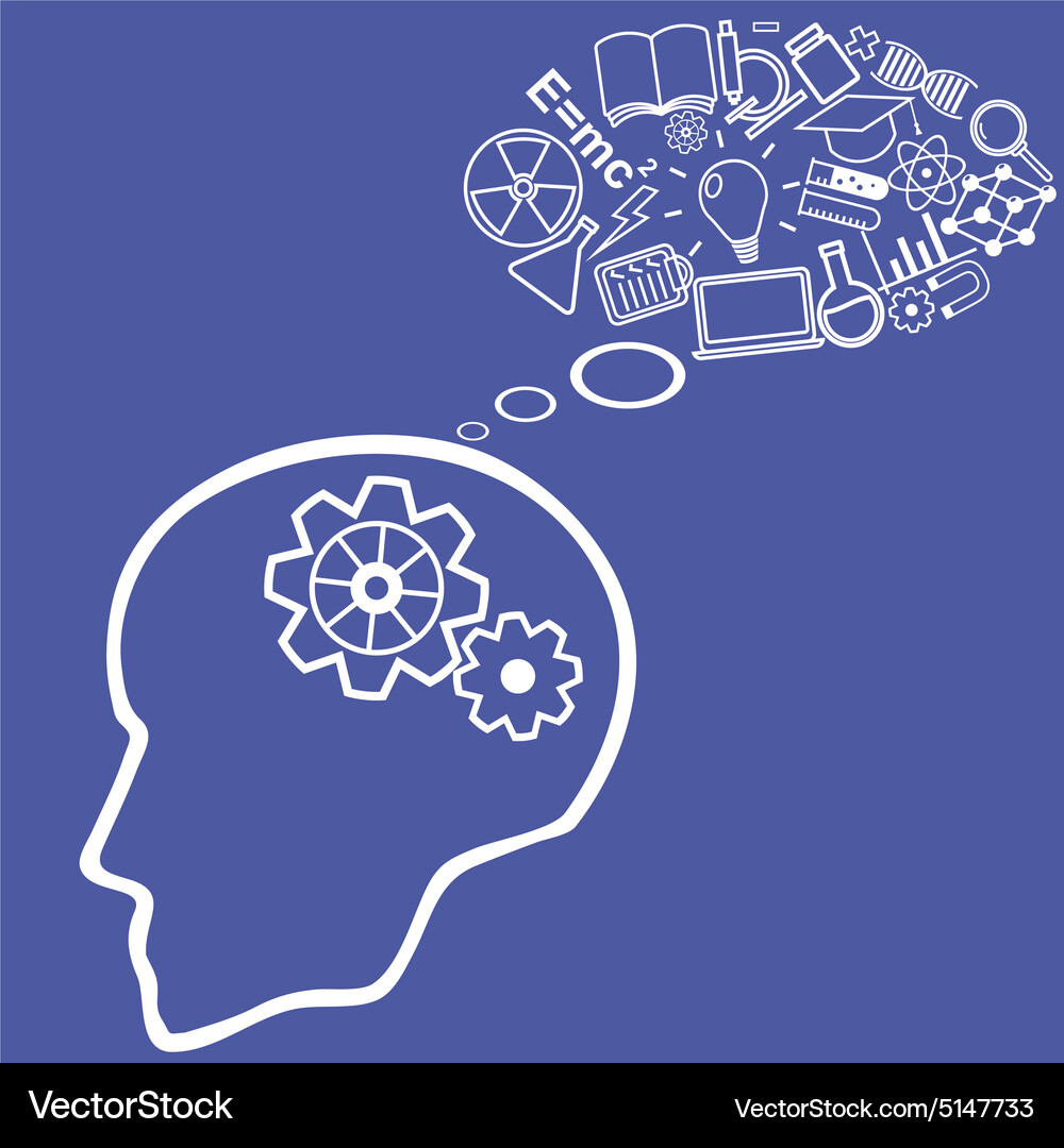 Human head and icons of science Royalty Free Vector Image