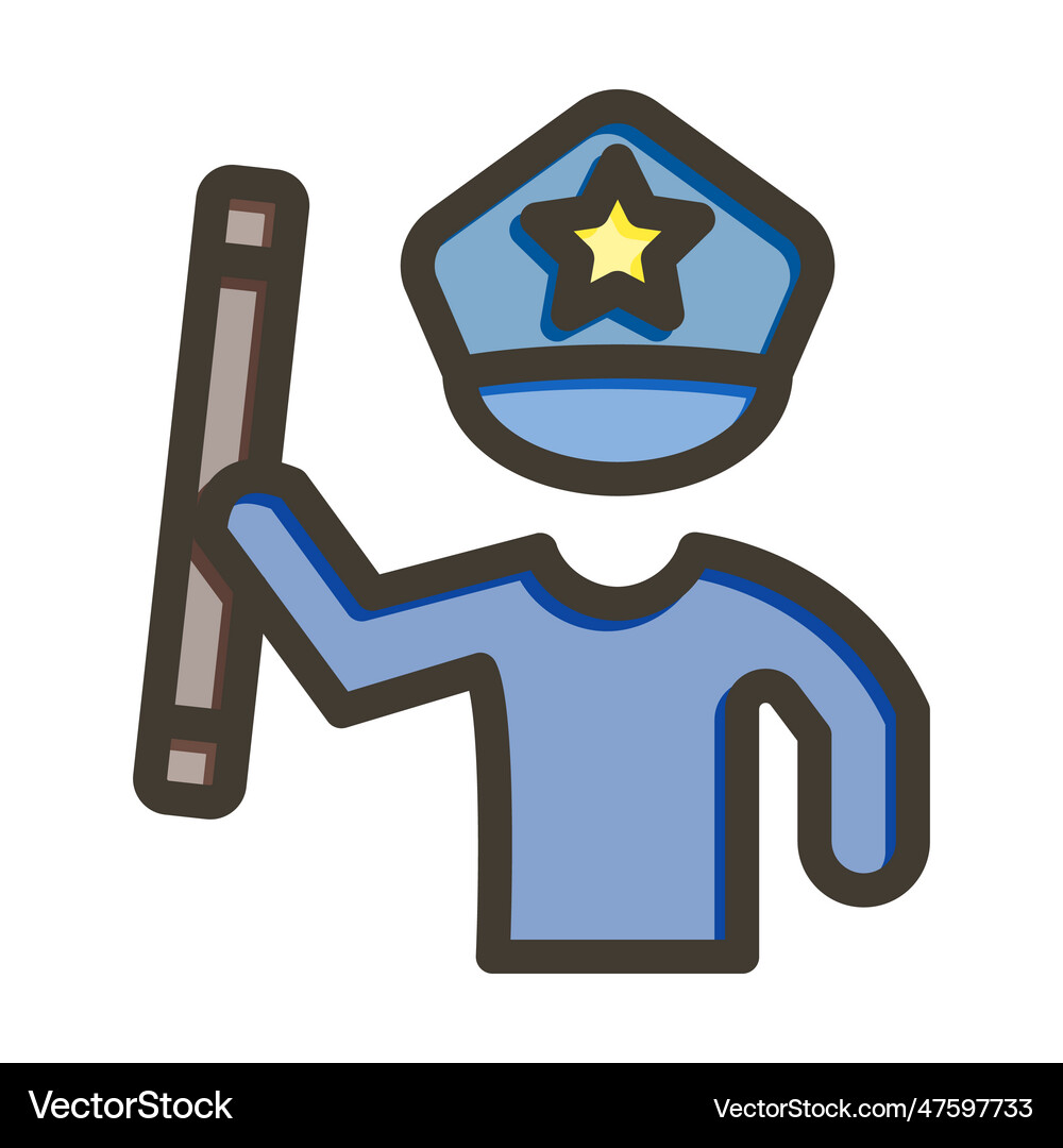 Policeman holding stick thick line filled colors Vector Image