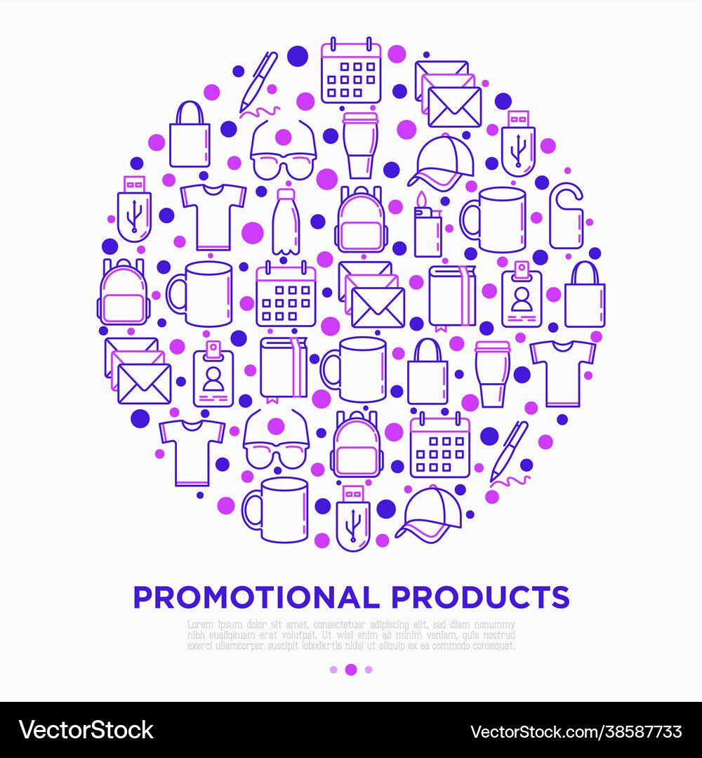 Promotional products concept in circle with thin Vector Image