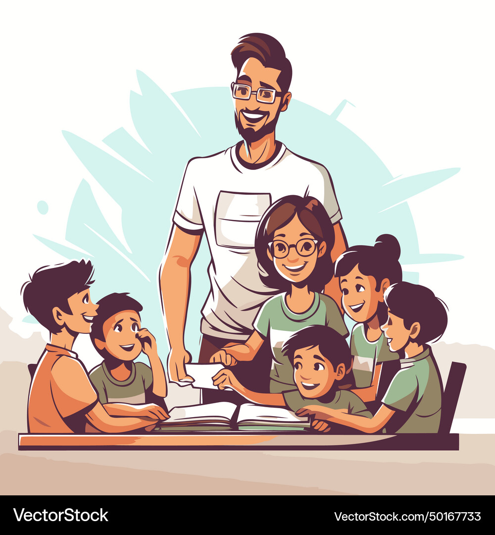 Teacher with students in classroom cartoon Vector Image