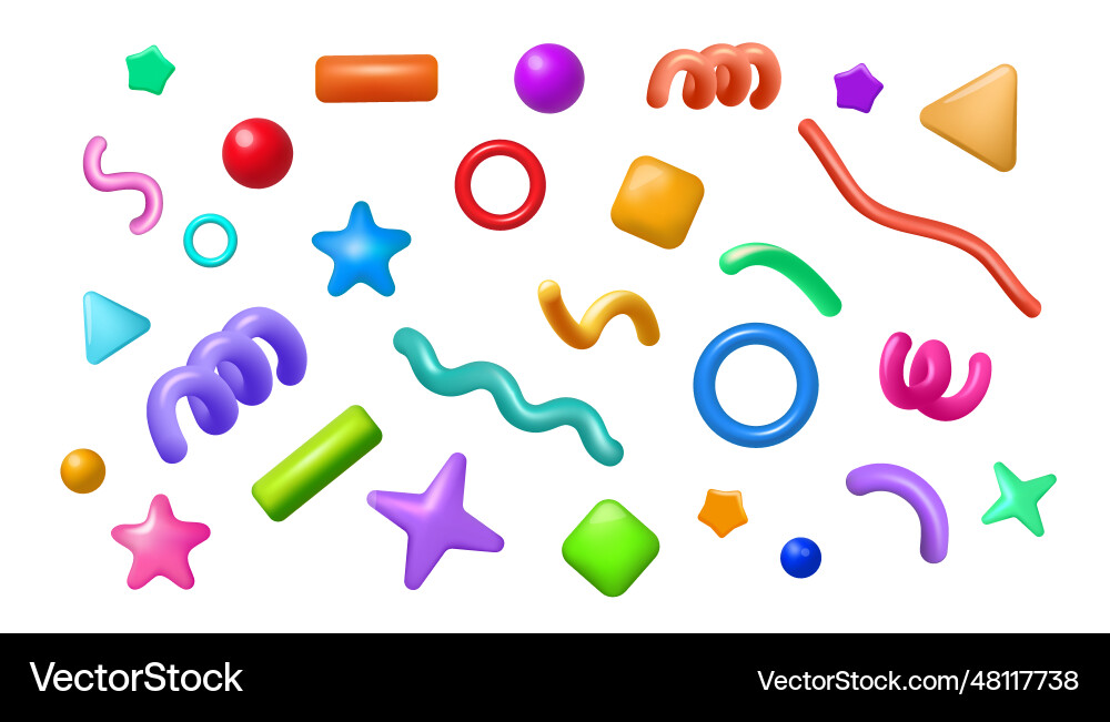 3d confetti glossy geometrical isolated on white Vector Image