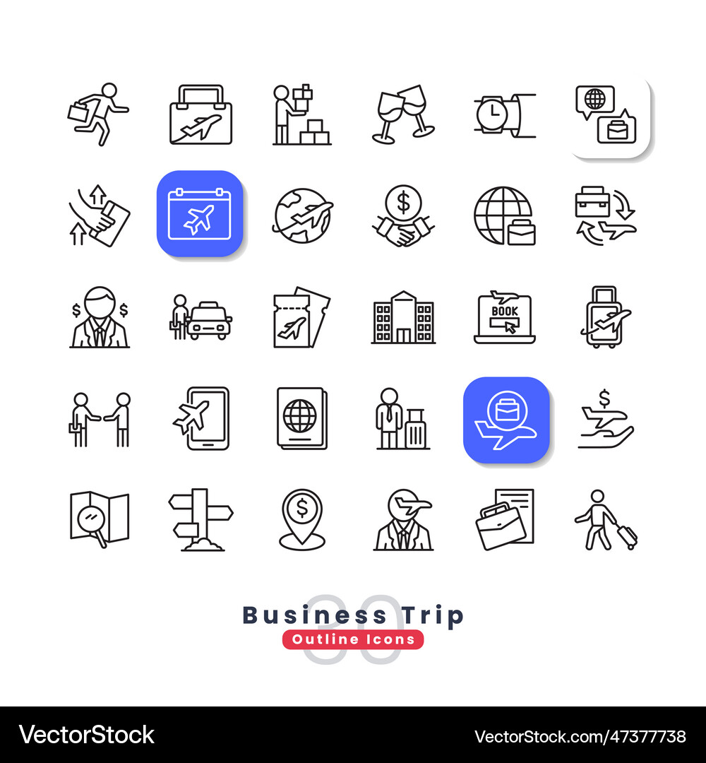 Business trip outline icons Royalty Free Vector Image