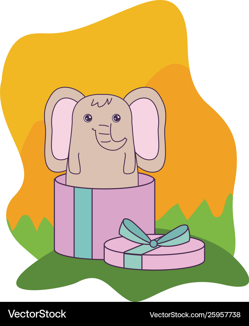 Cute elephant animal in gift box Royalty Free Vector Image