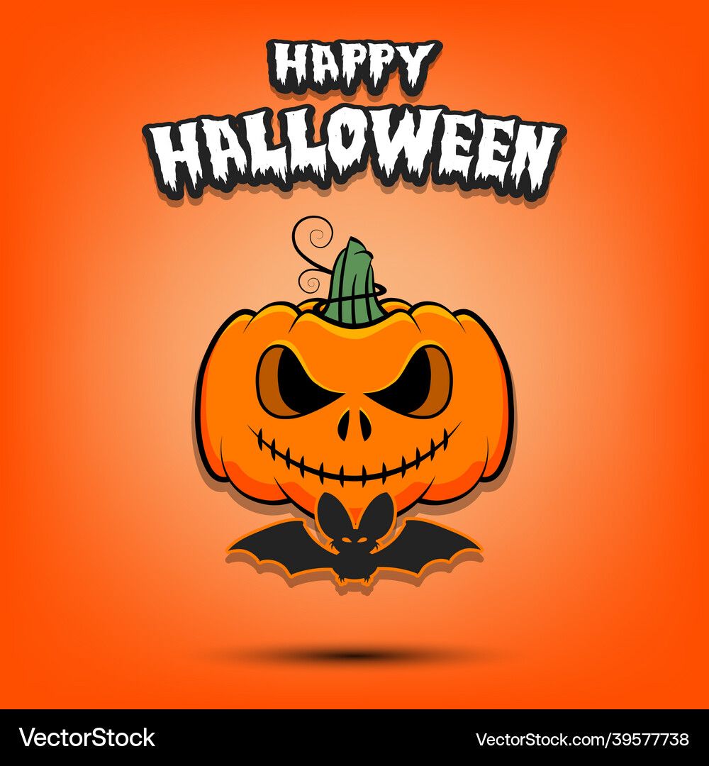 Happy halloween pumpkin and bat Royalty Free Vector Image