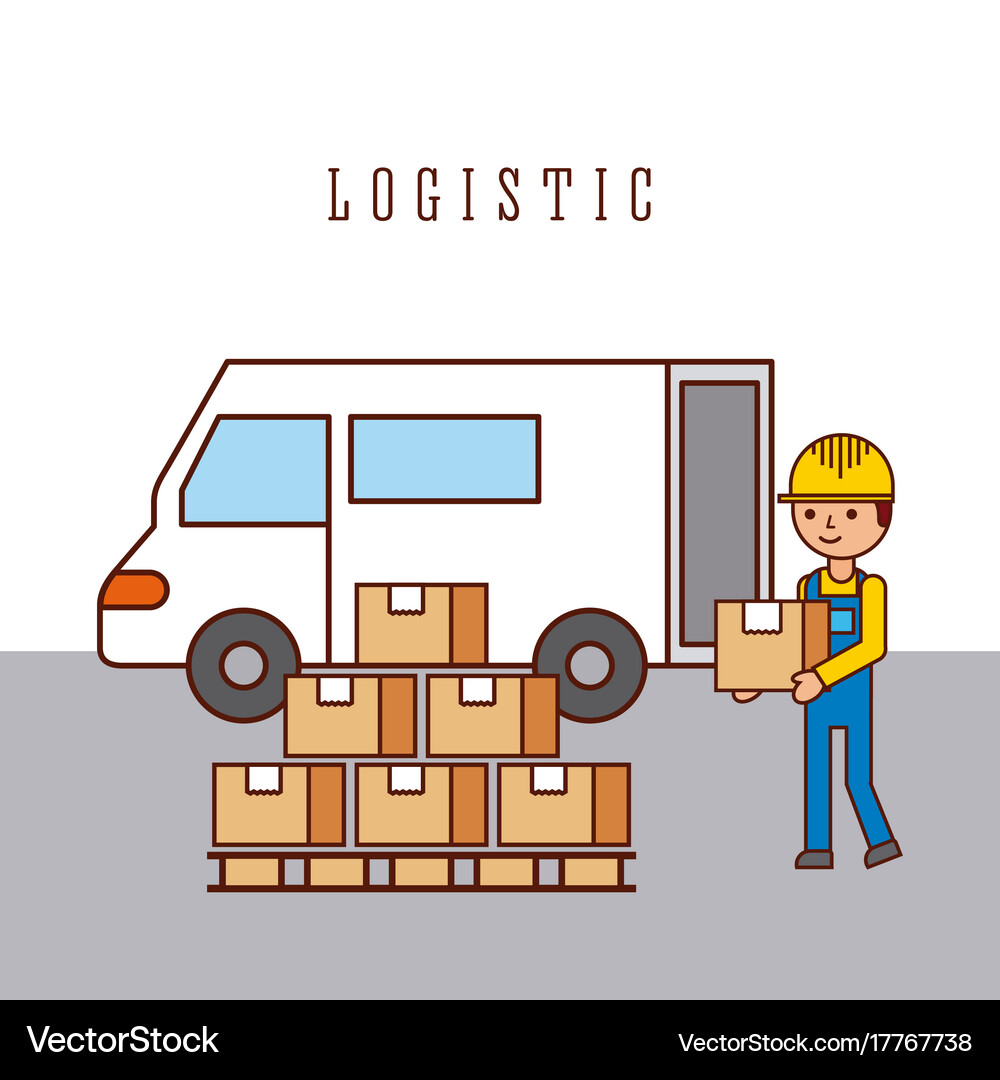 Logistic worker loading truck with goods delivery Vector Image
