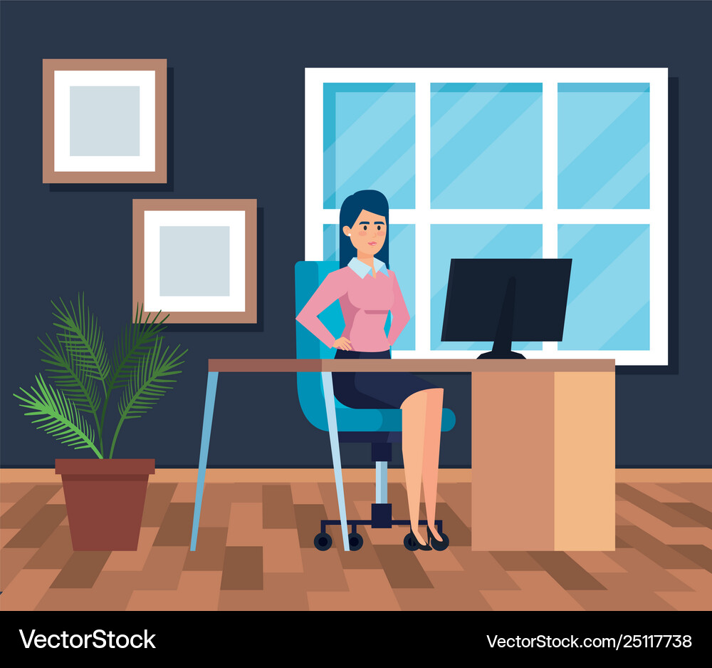 Professional businesswoman with computer Vector Image