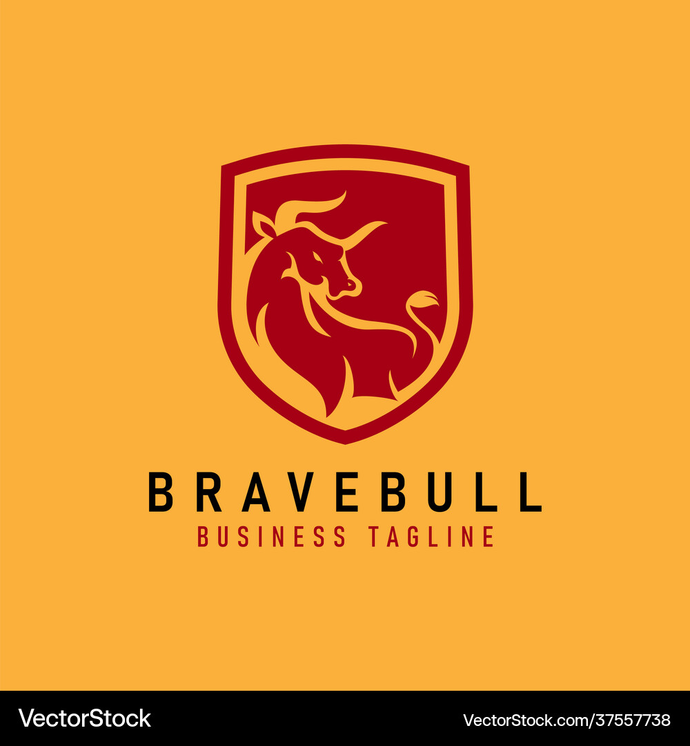 Red brave bull silhouette and abstract emblem Vector Image