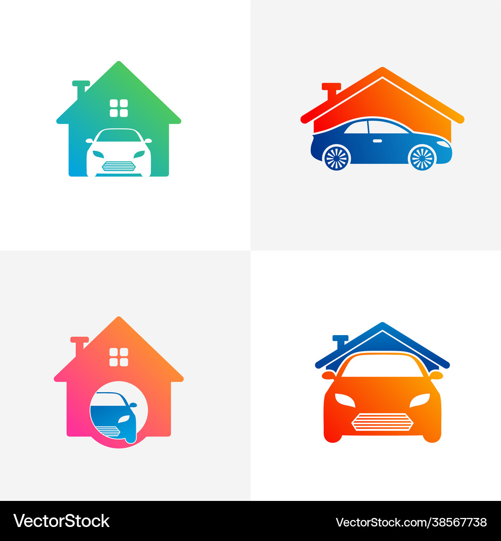 Set house car logo template creative car logo Vector Image