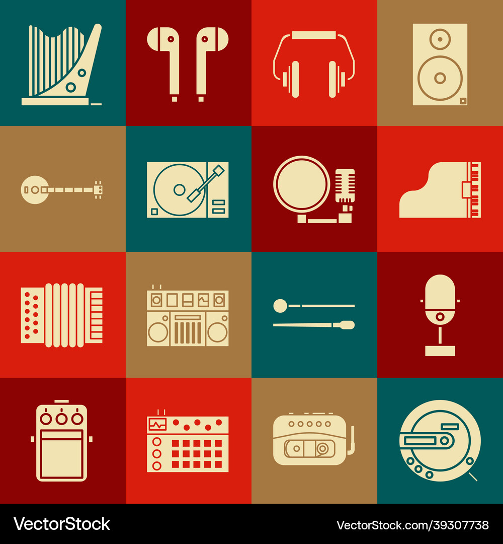 Set music cd player microphone grand piano Vector Image