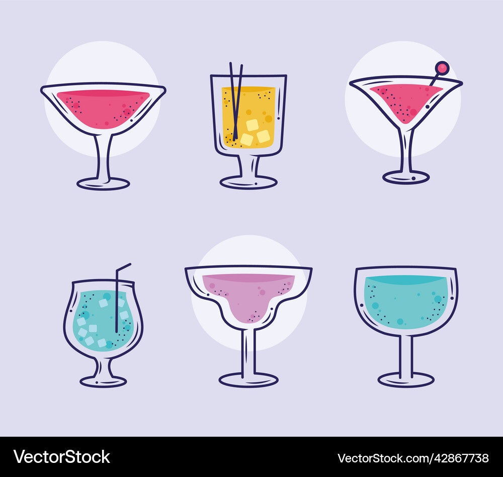 Six cocktails drinks icons Royalty Free Vector Image