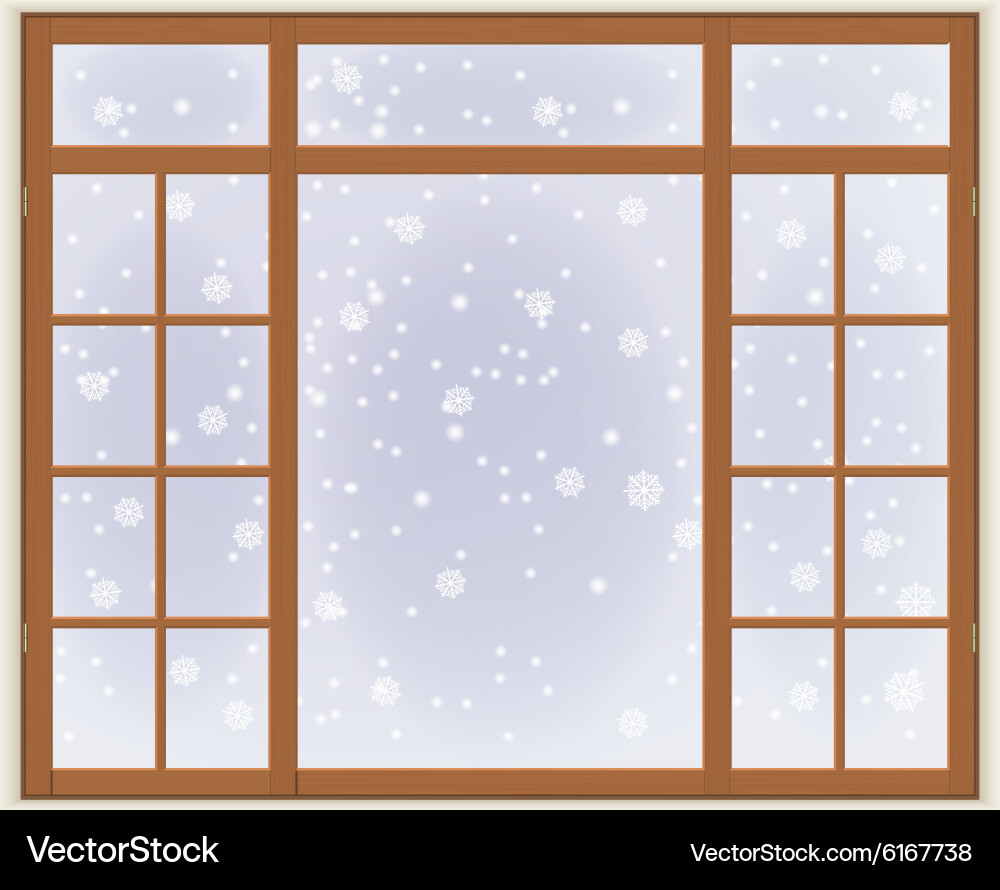 Wooden window with frost Royalty Free Vector Image