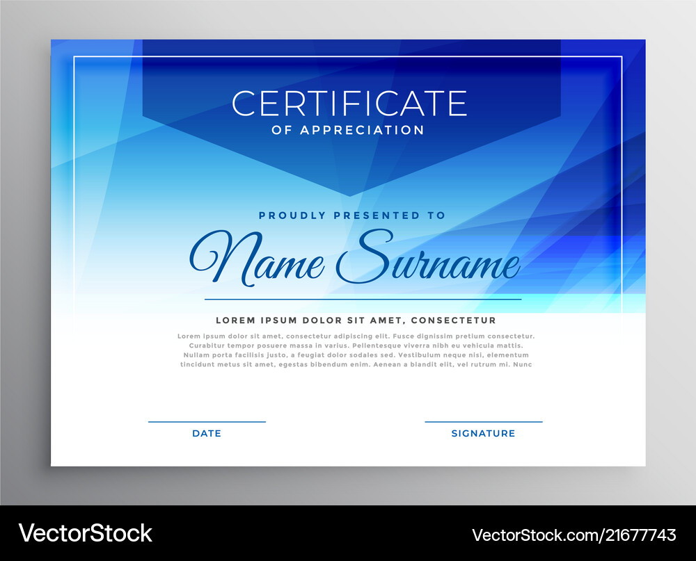 Blue Award Certificate Template Royalty Free Vector Image