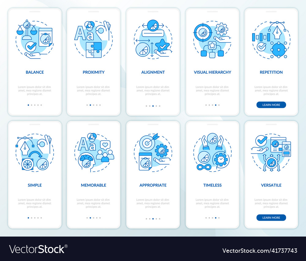 Design principles blue onboarding mobile app Vector Image