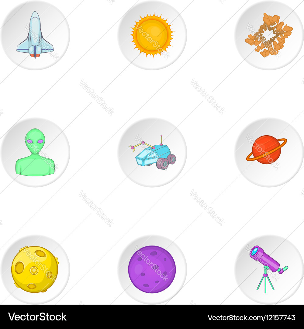 Galaxy icons set cartoon style Royalty Free Vector Image