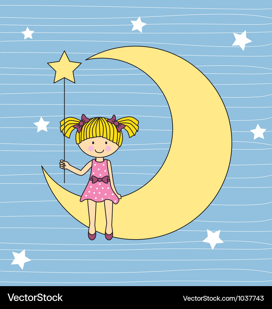 Girl sitting on the moon Royalty Free Vector Image