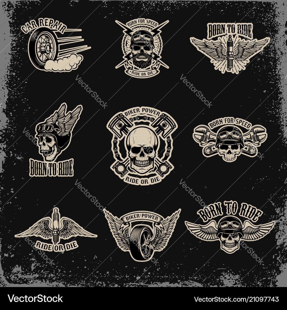Set emblems for biker club car repair Royalty Free Vector