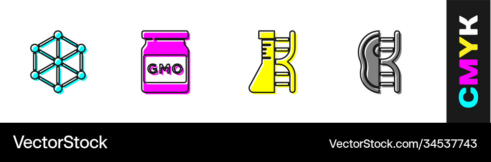 Set gmo dna research search and genetically Vector Image