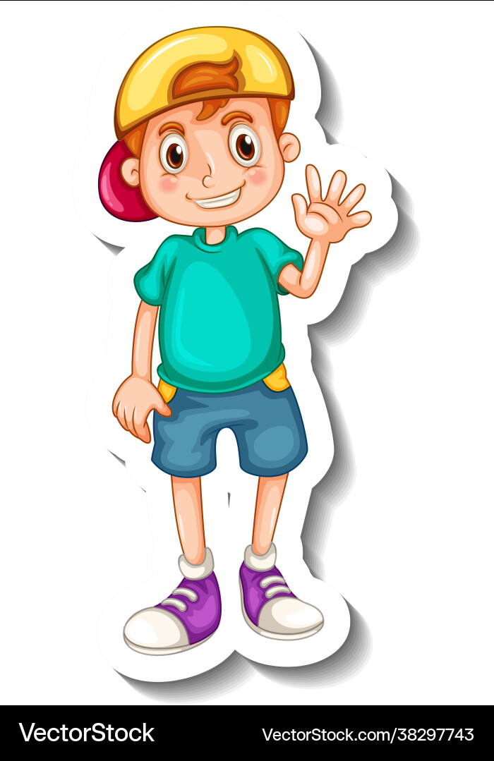 Sticker template with a boy cartoon character Vector Image